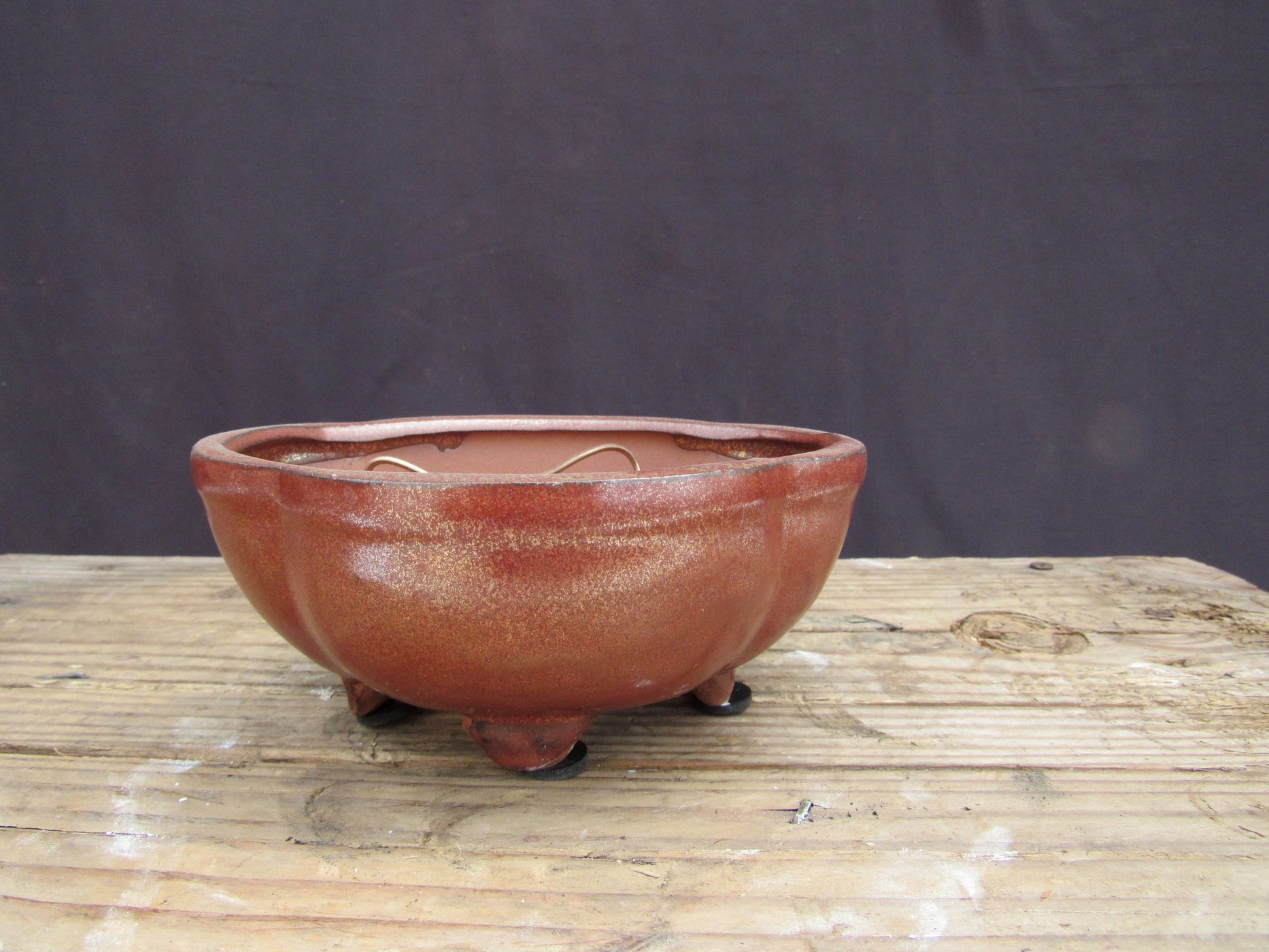 Aztec Orange Ceramic Professional Bonsai Pot - Lotus - 6" x 4" x 2"